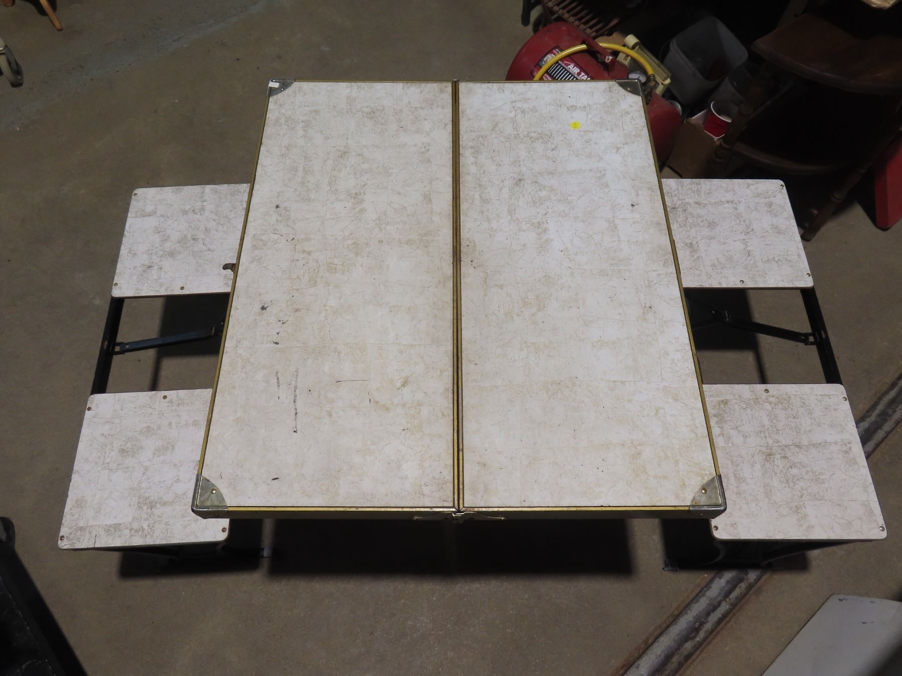 1950's Milwaukee stamping co, handy table & chair set with brass plague, good for camping 33" by ...