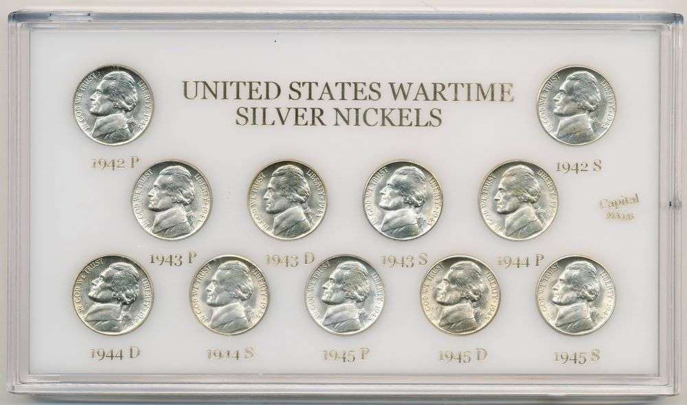 1942-1945-S High Grade United States Wartime Silver Nickels Set (11-coins)