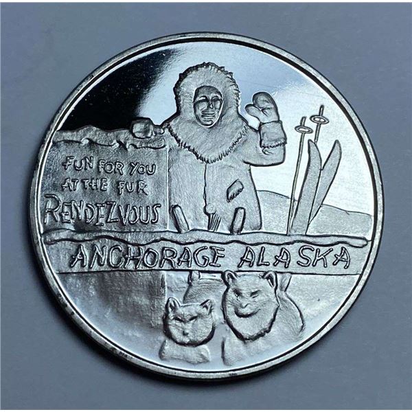 Extremely Rare Vintage Alaska Mint "Fur Rendezvous" Proof 1 ozt .999 Silver