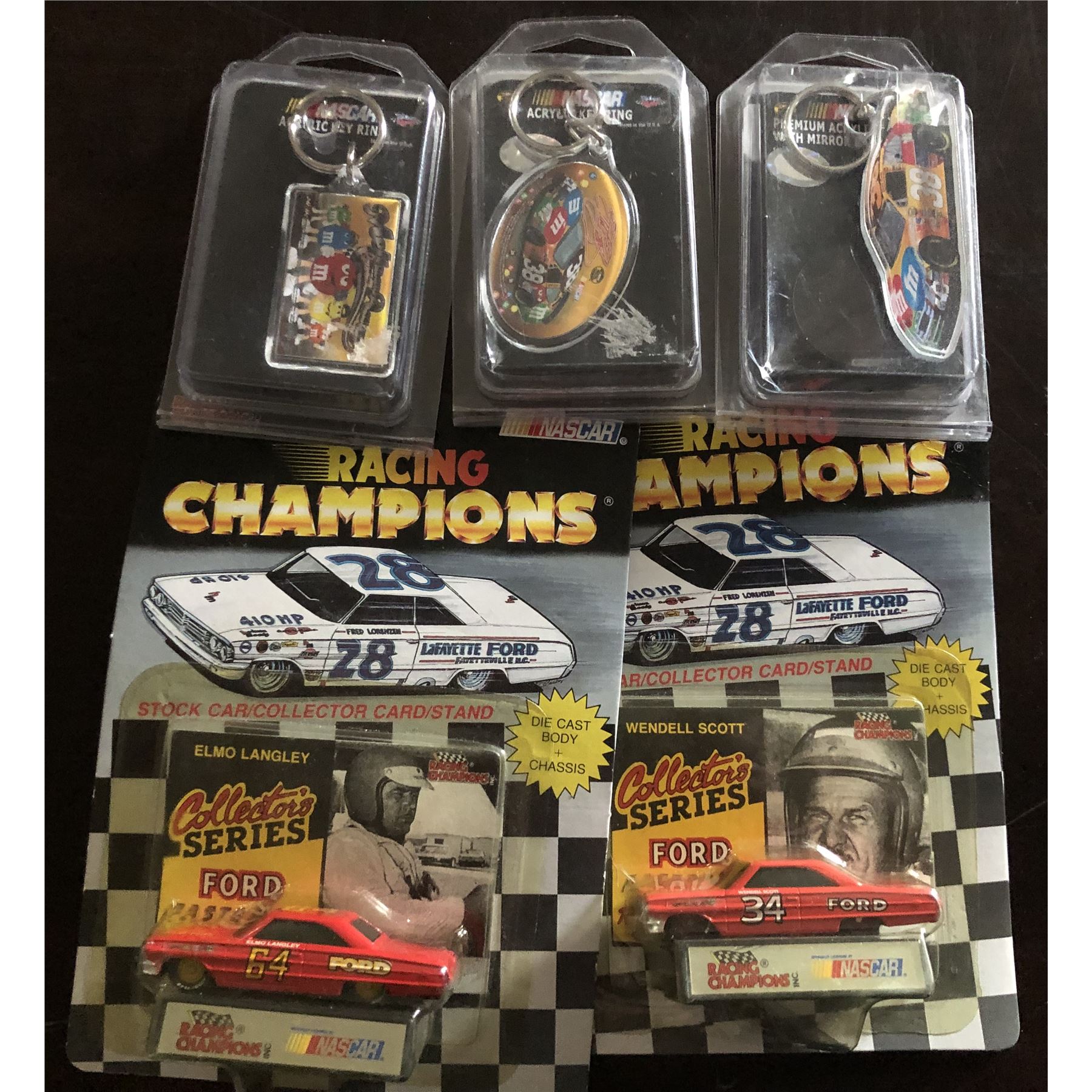 2 NASCAR Champion models & 3 NASCAR keychains