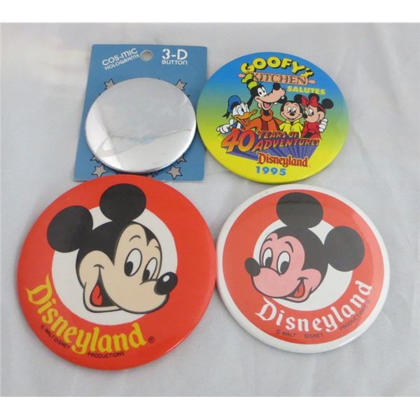 Vintage Disneyland Buttons Lot Of 4 Mickey, Minnie, Donald, Goofy