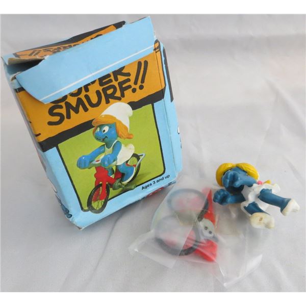 Vintage 1980's Schleich Super Smurf Bicycle Smurf Figure