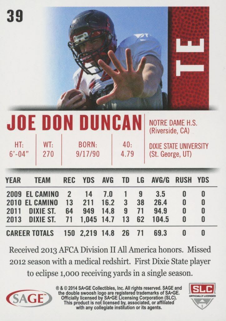 Joe Don Duncan signed trading card