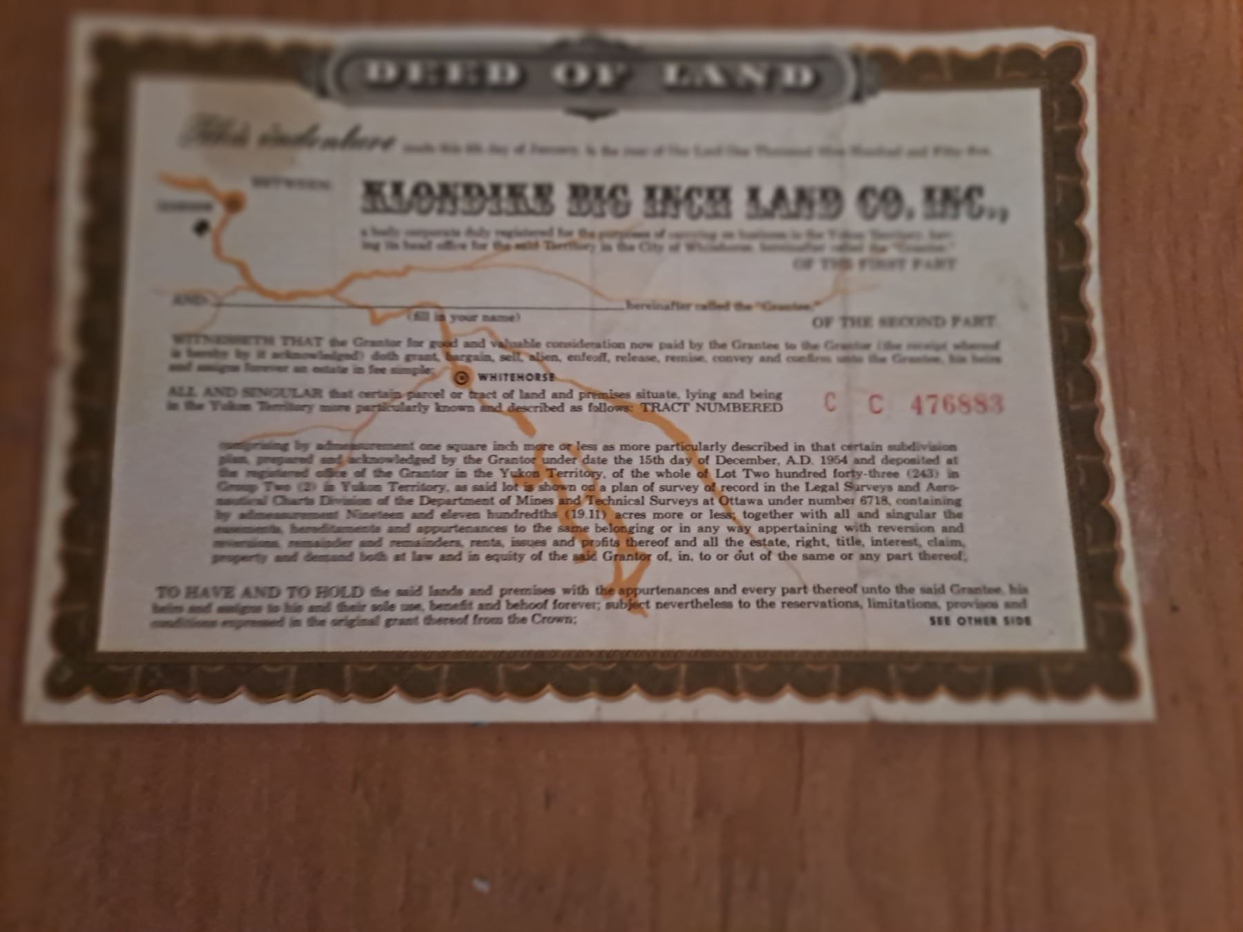 Rare Klondike Big Inch Land Co. 1955 Quaker Oats Promotional Yukon Land ...