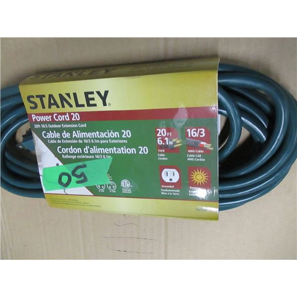 NEW: STANLEY 20' - 1 OUTLET POWER CORD