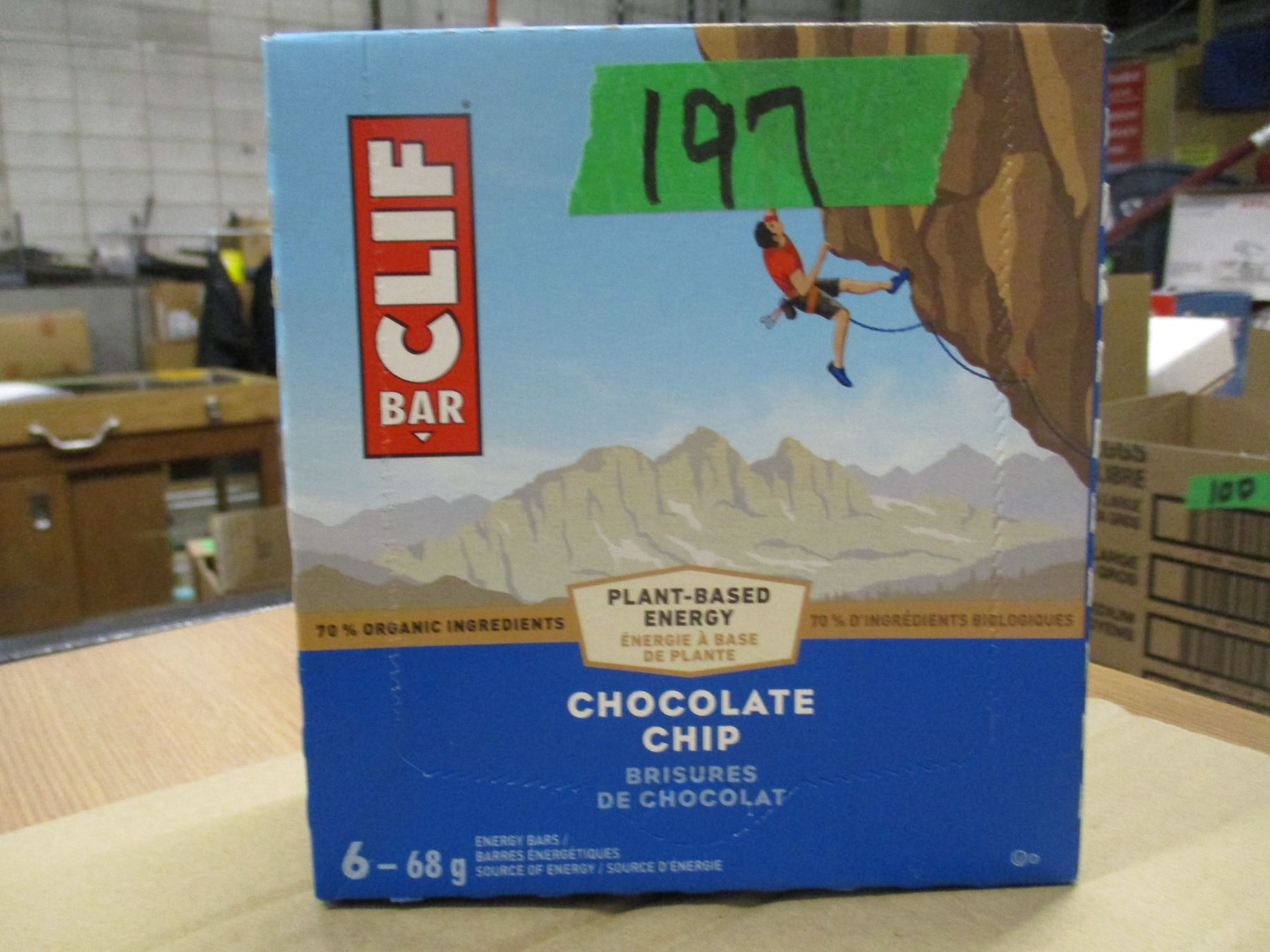 SHELF PULLS (AS IS): CLIFF CHOCOLATE CHIP BARS (6 X 68G) - BOX