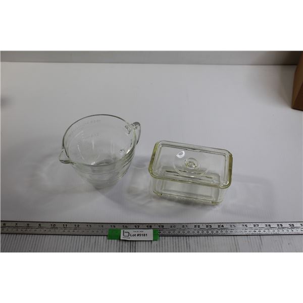 Vintage Fire King 4 Cup Measuring Cup And Glasbake Butter Dish With Lid