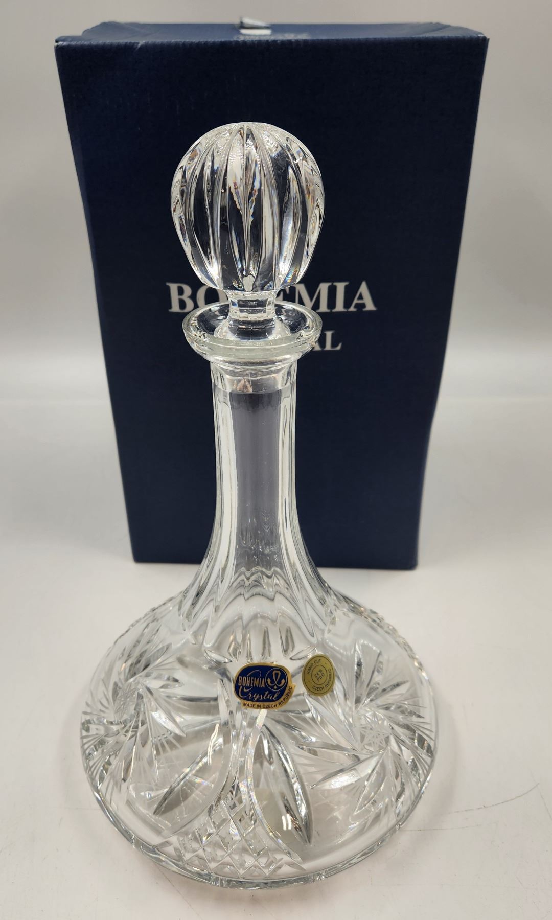 NOS Bohemia Crystal Pinwheel Decanter