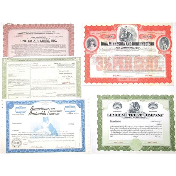 Aviation Railroad And Insurance Specimen Stock And Bond Assortment 1900