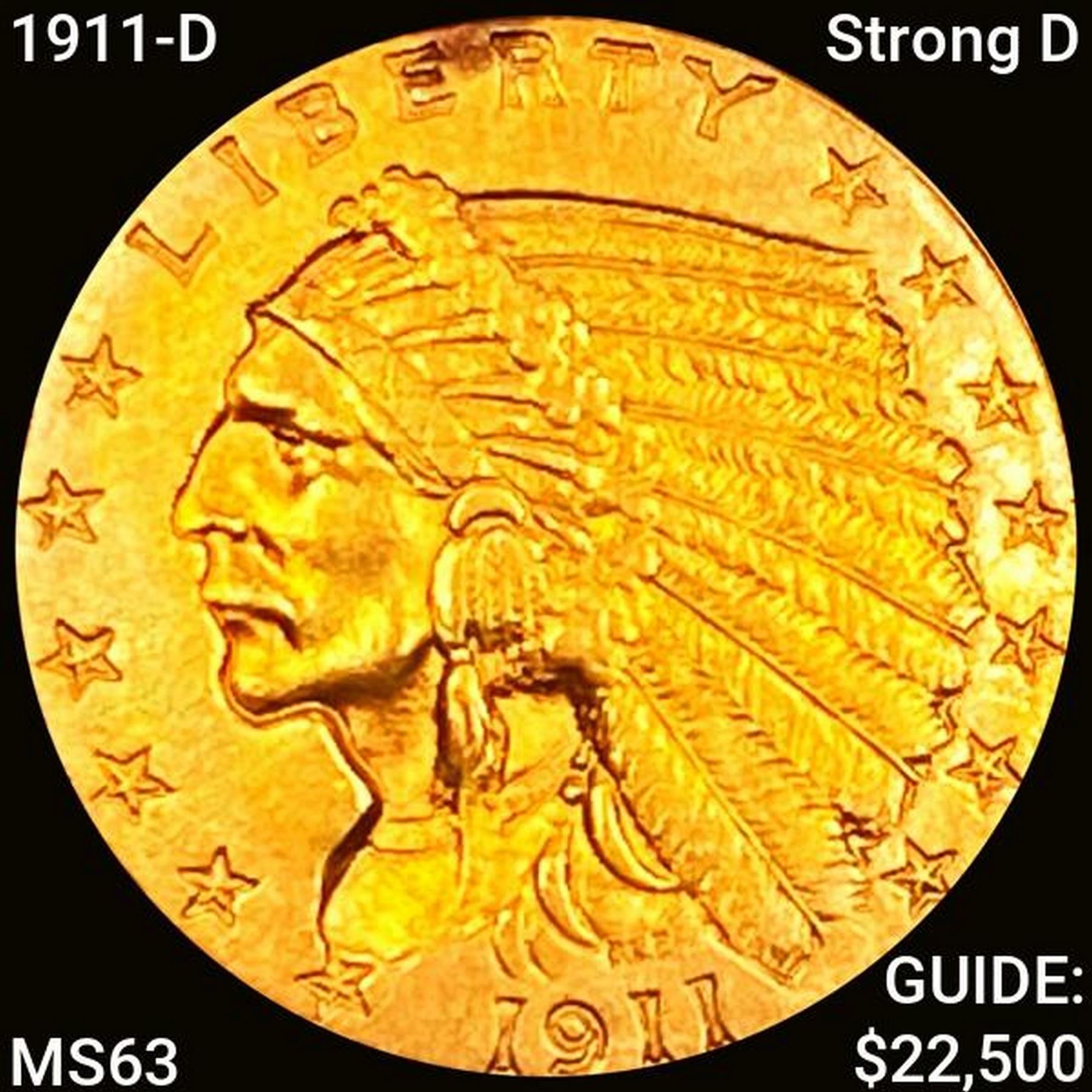 1911-D Strong D $2.50 Gold Quarter Eagle CHOICE BU
