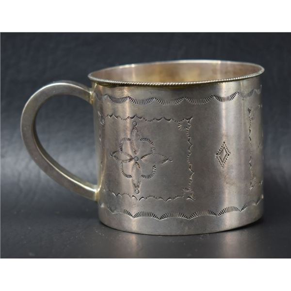 NAVAJO INDIAN SILVER CUP SIGNED JC