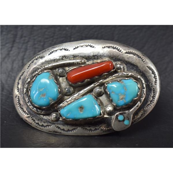 ZUNI INDIAN SILVER BELT BUCKLE BY EFFIE CALAVAZA