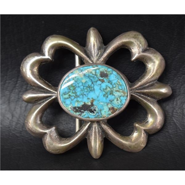 NAVAJO INDIAN SILVER BELT BUCKLE SIGNED WITH HALLMARK