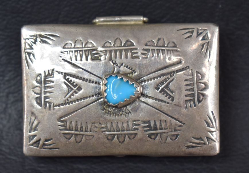 NAVAJO INDIAN STERLING SILVER BOX SIGNED SAB
