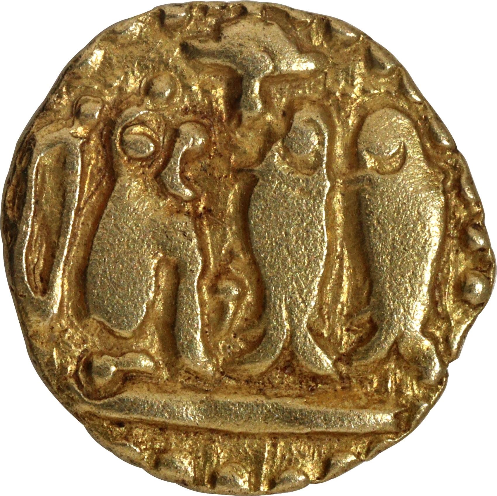 Gold One Eighth Kahavanu Coin of Raja Raja I of Chola Dynasty.