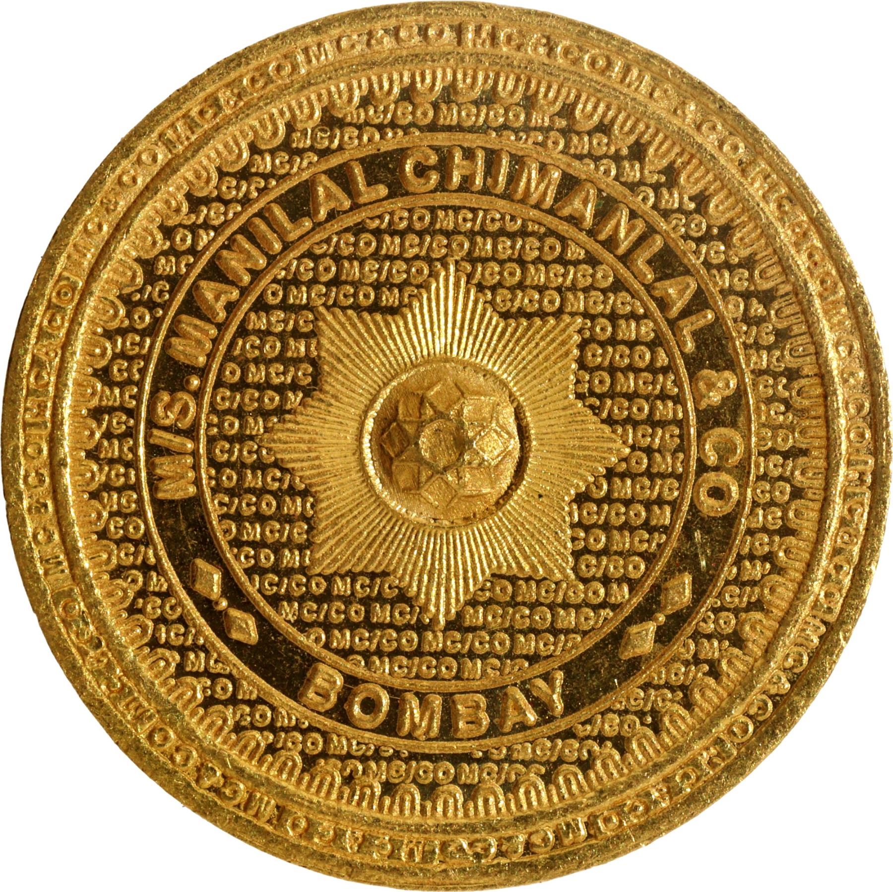 Gold One Tola Token of M/s Manilal Chimanlal & Co Bombay.