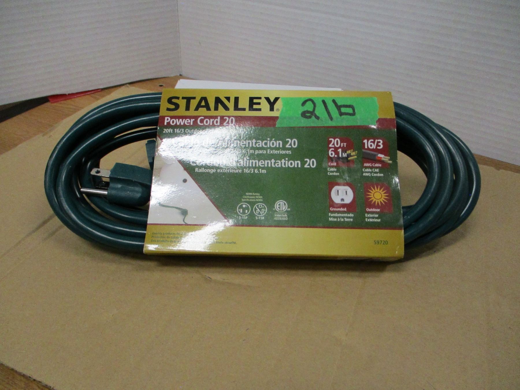 NEW: STANLEY 20' OUTDOOR POWER CORD