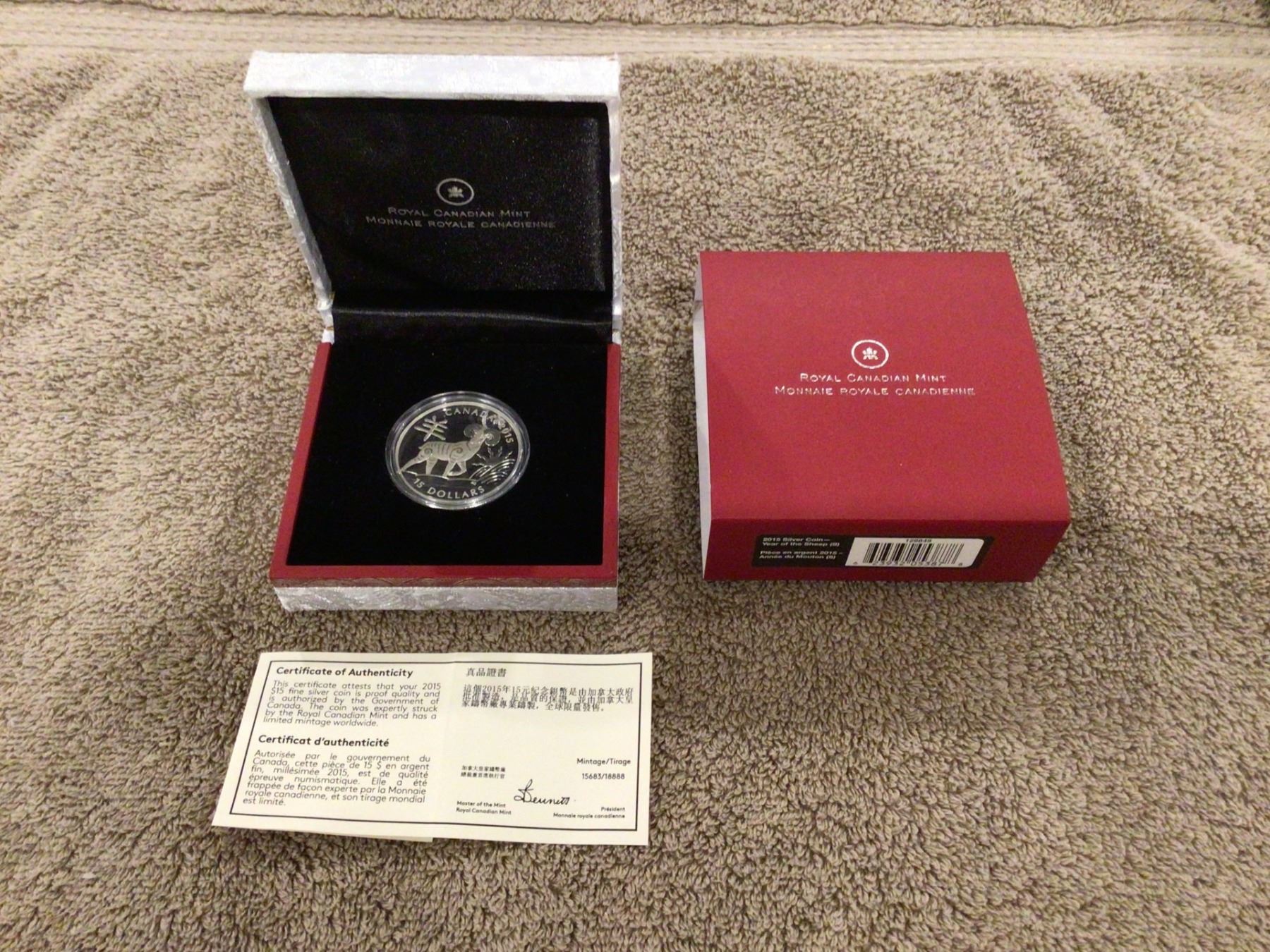 2015 $15 Year of the Sheep, 1 ox. pure silver proof Canada coin. Asian ...