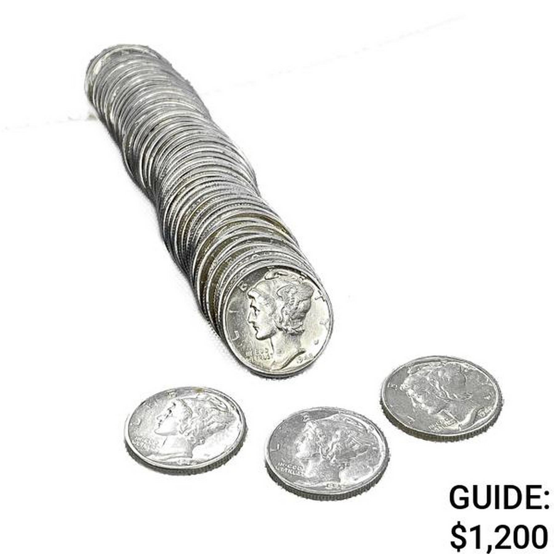 1942 Mercury Silver Dimes Roll (20 Coins)