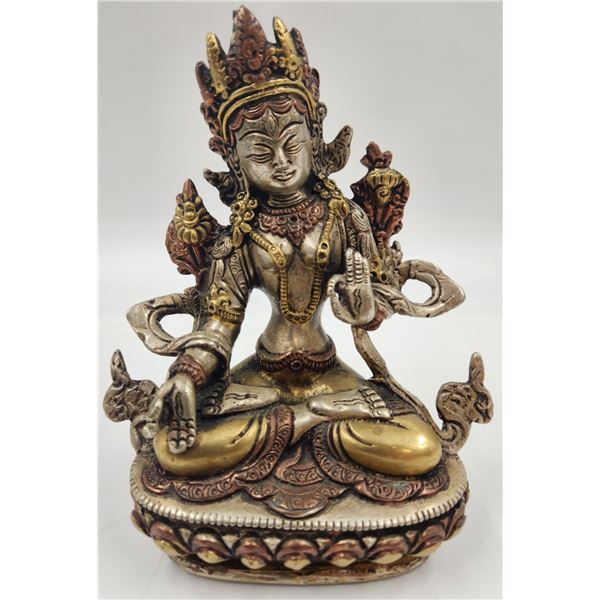 Vintage Metal Green Tara Goddess Sculpture 5" Tall