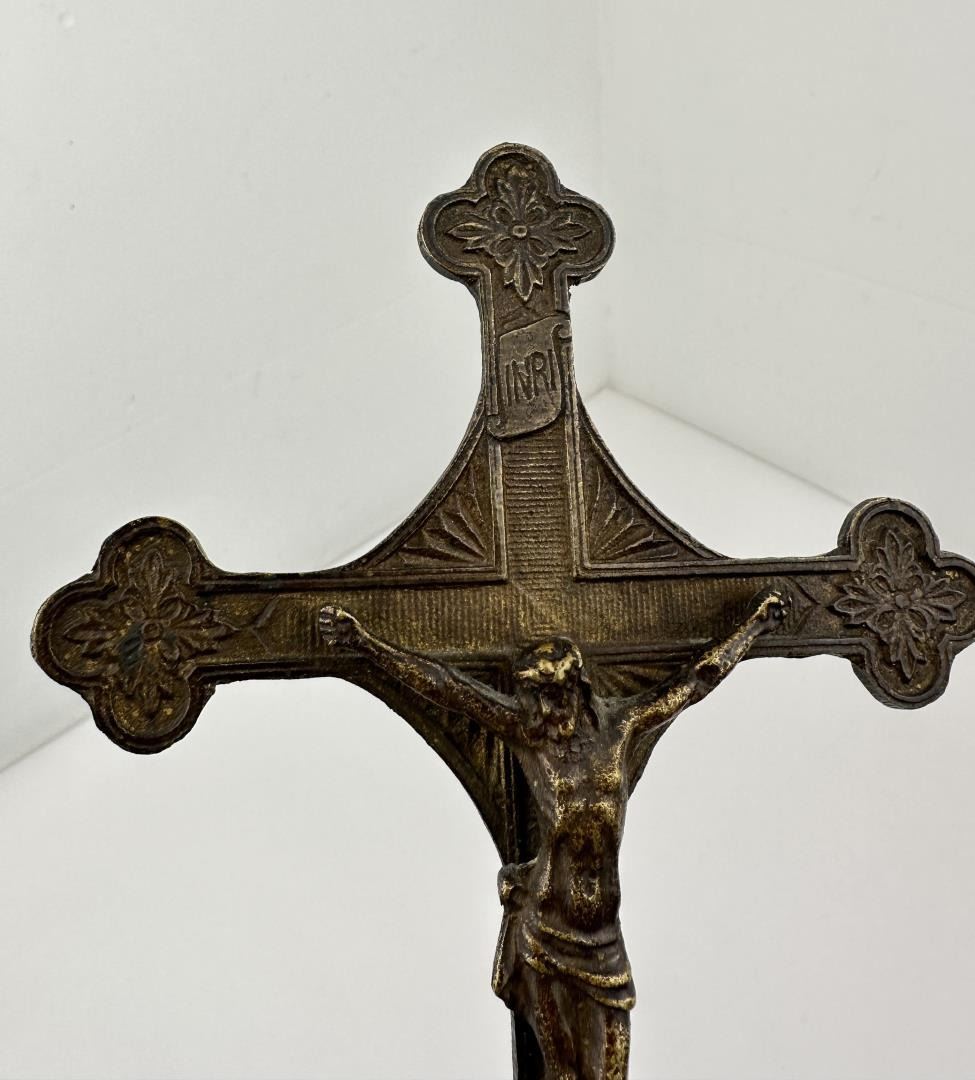 Antique Catholic Brass Altar Cross Crucifix