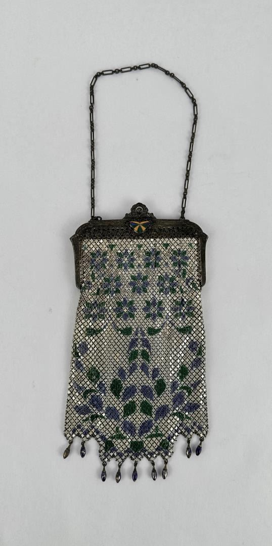 Mandalian Art Deco Flapper Enameled Mesh Purse