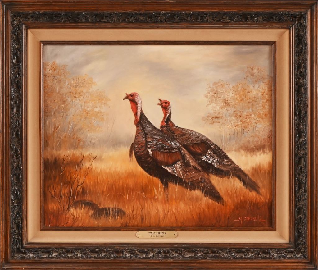 Texas Turkeys M. Caroselli Original Oil Painting