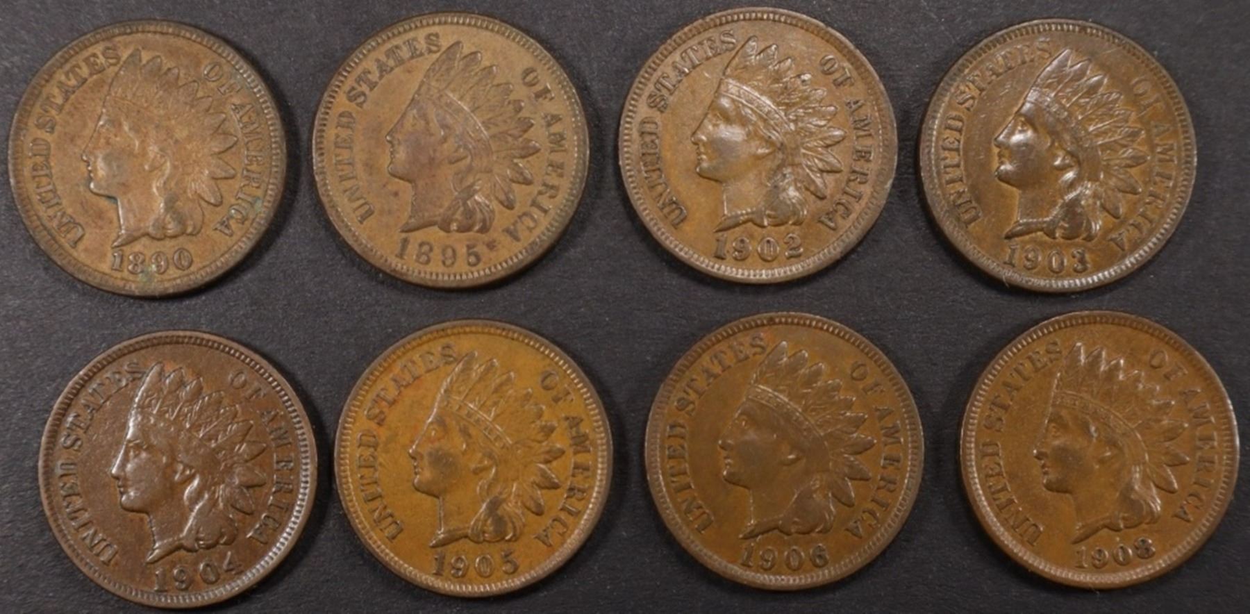 8 INDIAN CENTS XF-AU