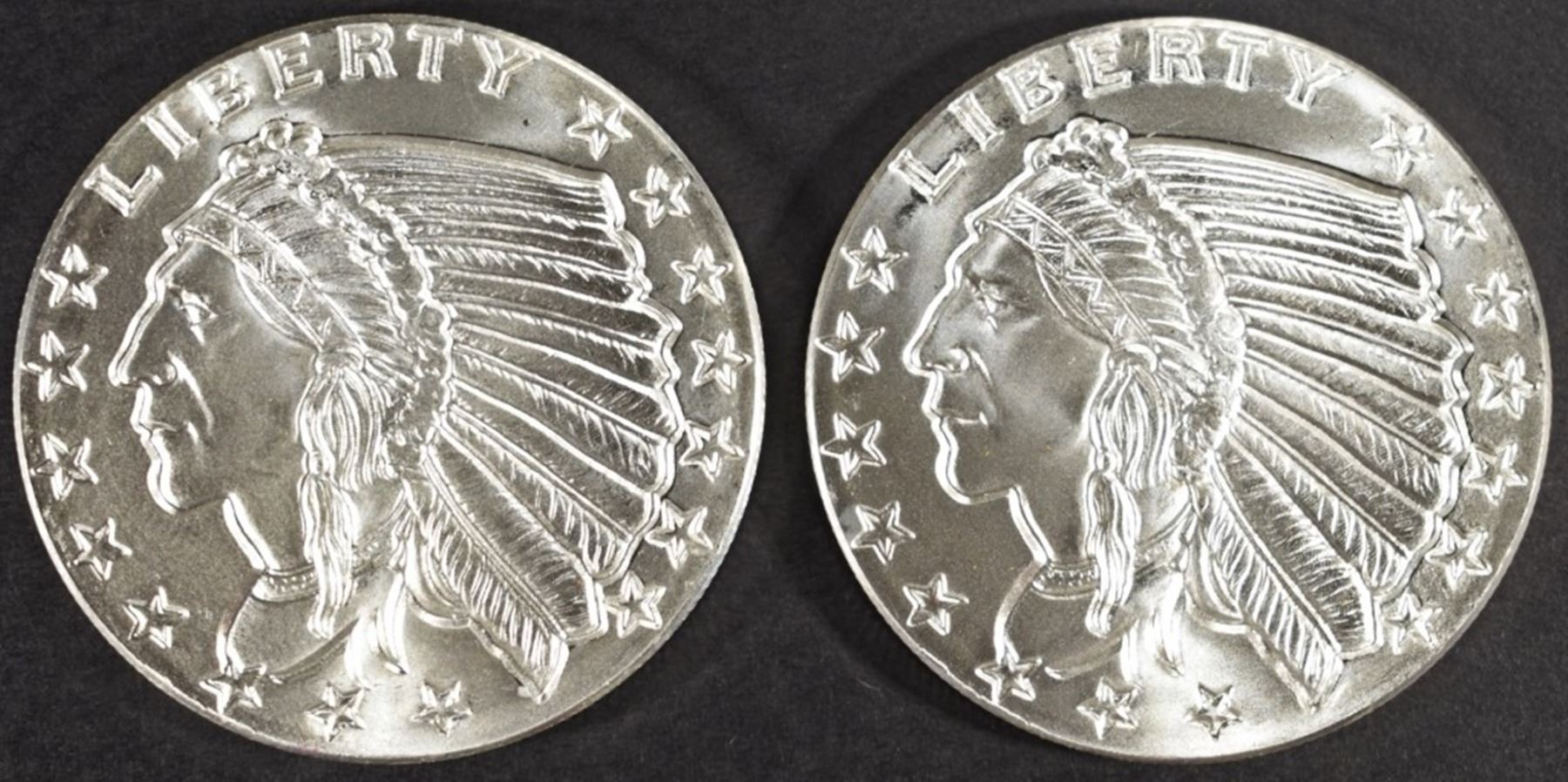(2) 1 OZ .999 SILVER INDIAN DESIGN ROUNDS