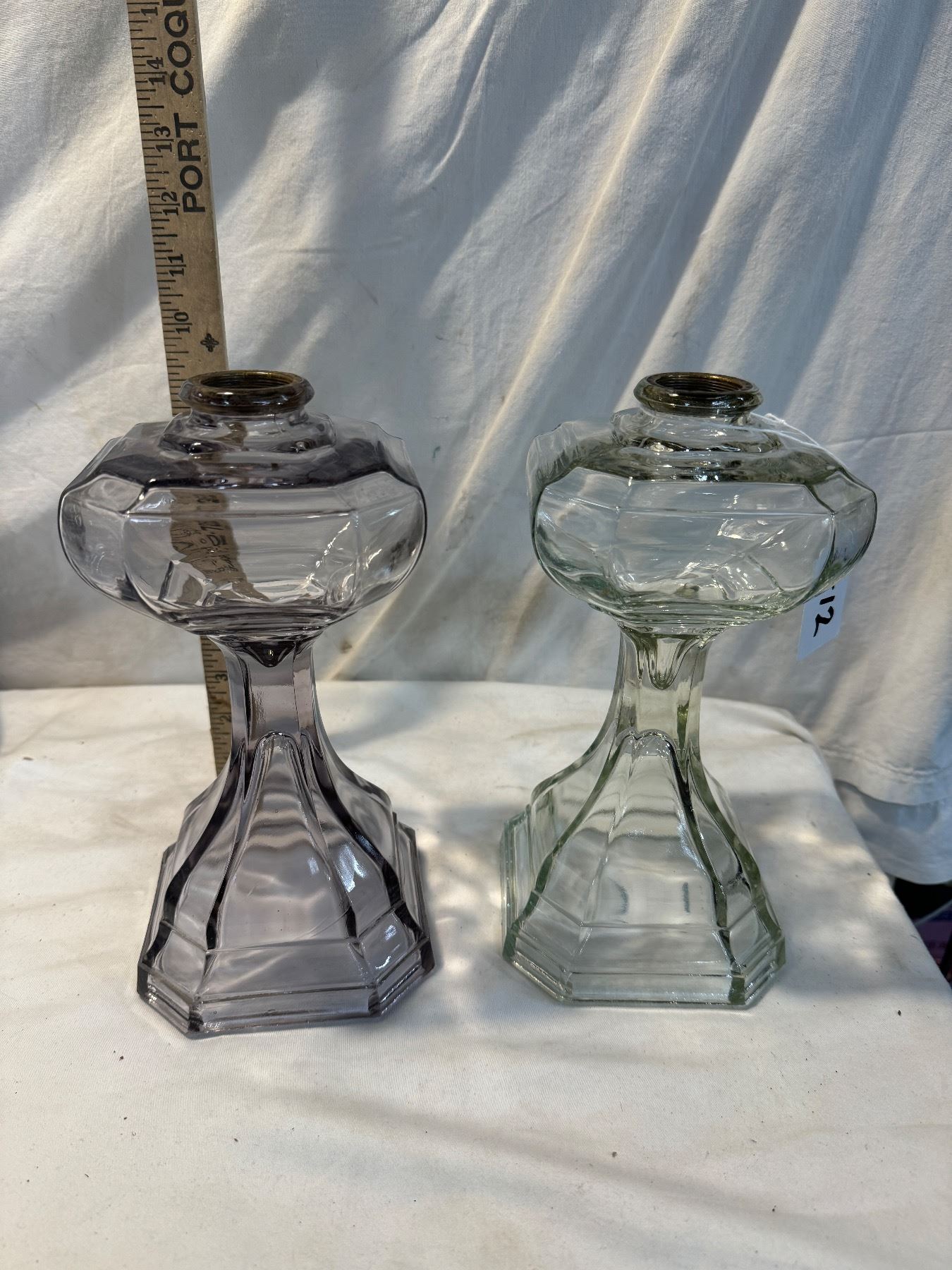 Two vintage glass oil lamp bases