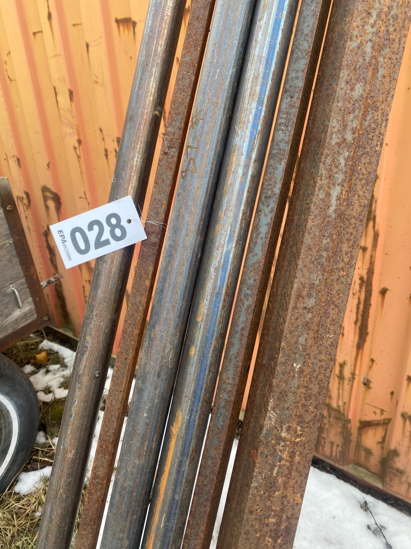 2-3/4" angle iron, pipe; 1" square tubing