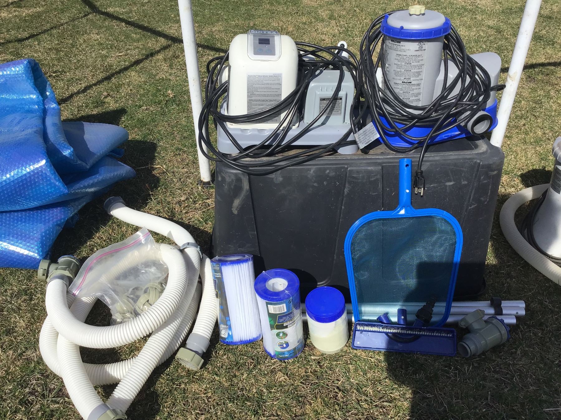 Swimming pool: 2 solar panels, floating pool cover, pool cover; 1 salt ...