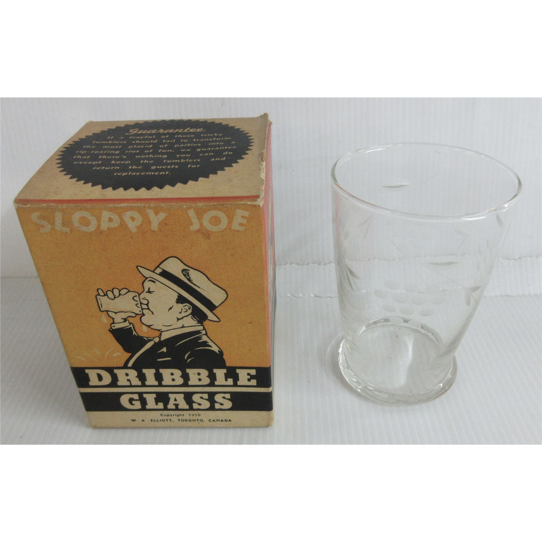 Sloppy Joe Dribble Glass - Copyright 1950 - with original box