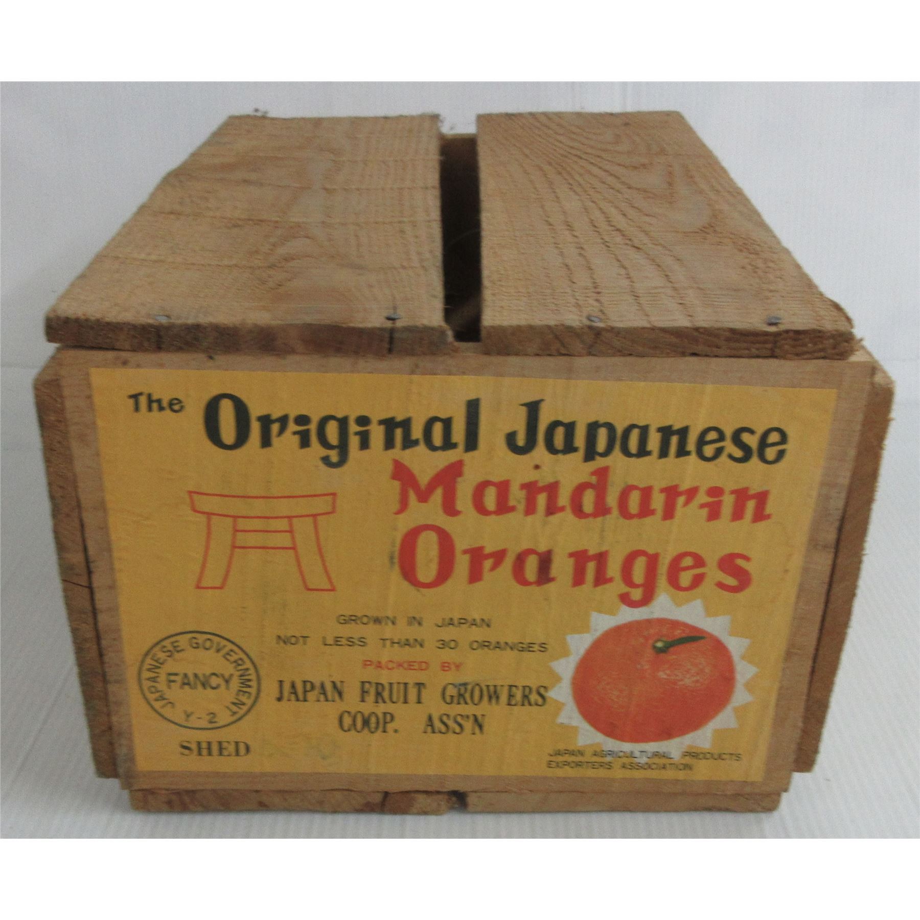 The Original Japanese Mandarin Oranges Wood Crate - paper label