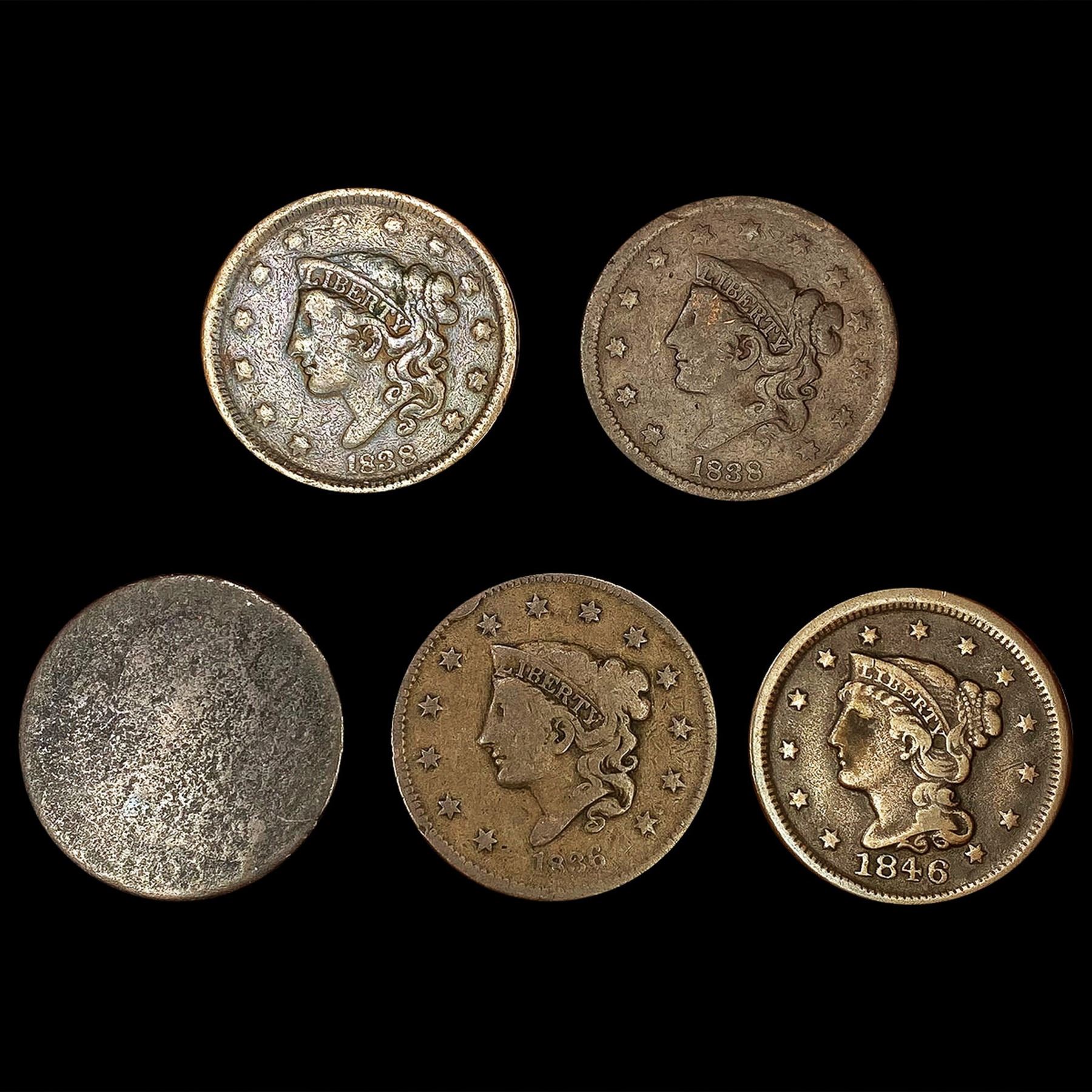 (5) Large Cents (1803, 1836, (2) 1838, 1846) NICE