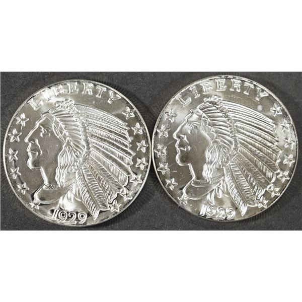 (2) 1 OZ .999 SILVER INDIAN DESIGN ROUNDS