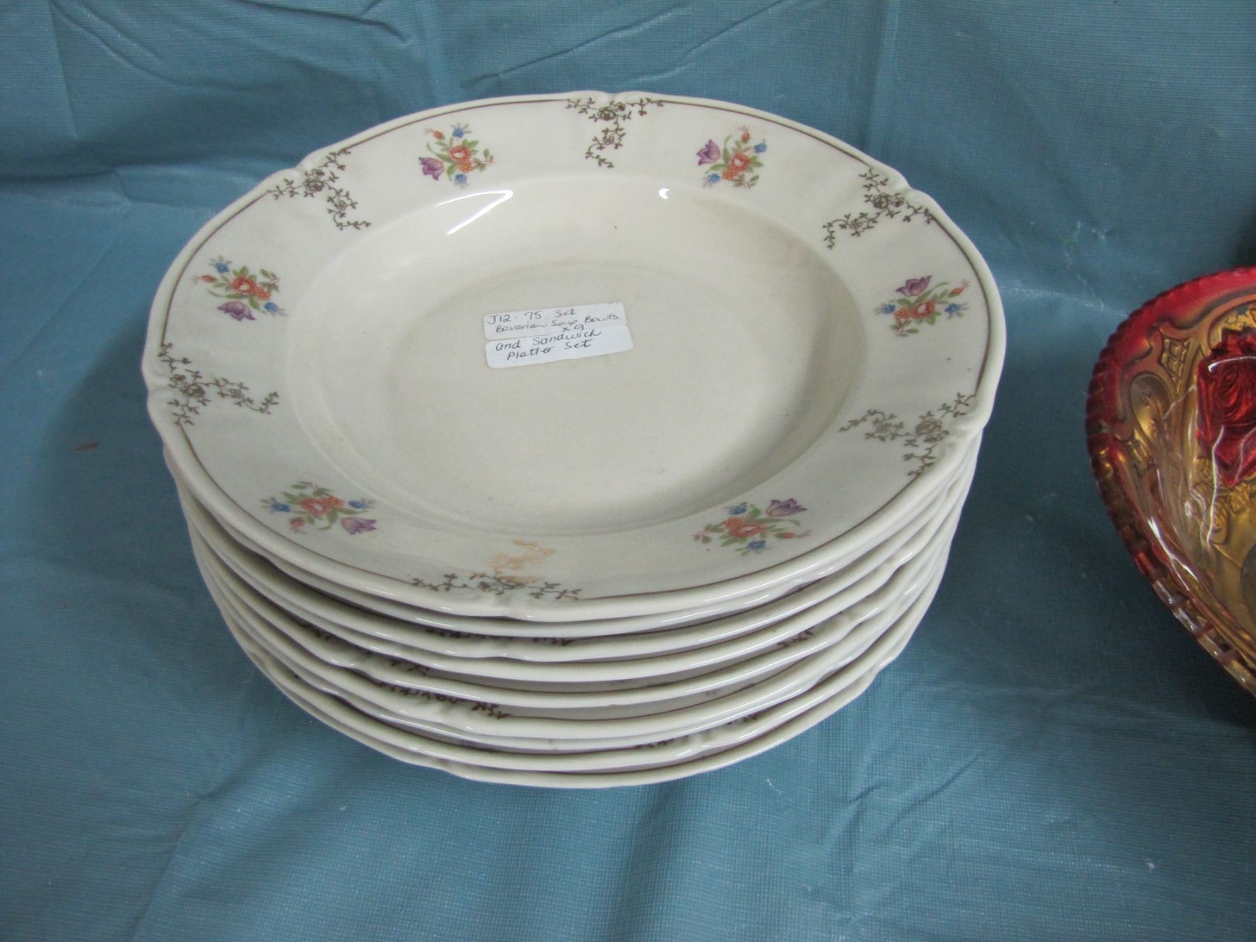 soup bowls marked Bavaria US zone , goofus Glass Bowl , three side dishes