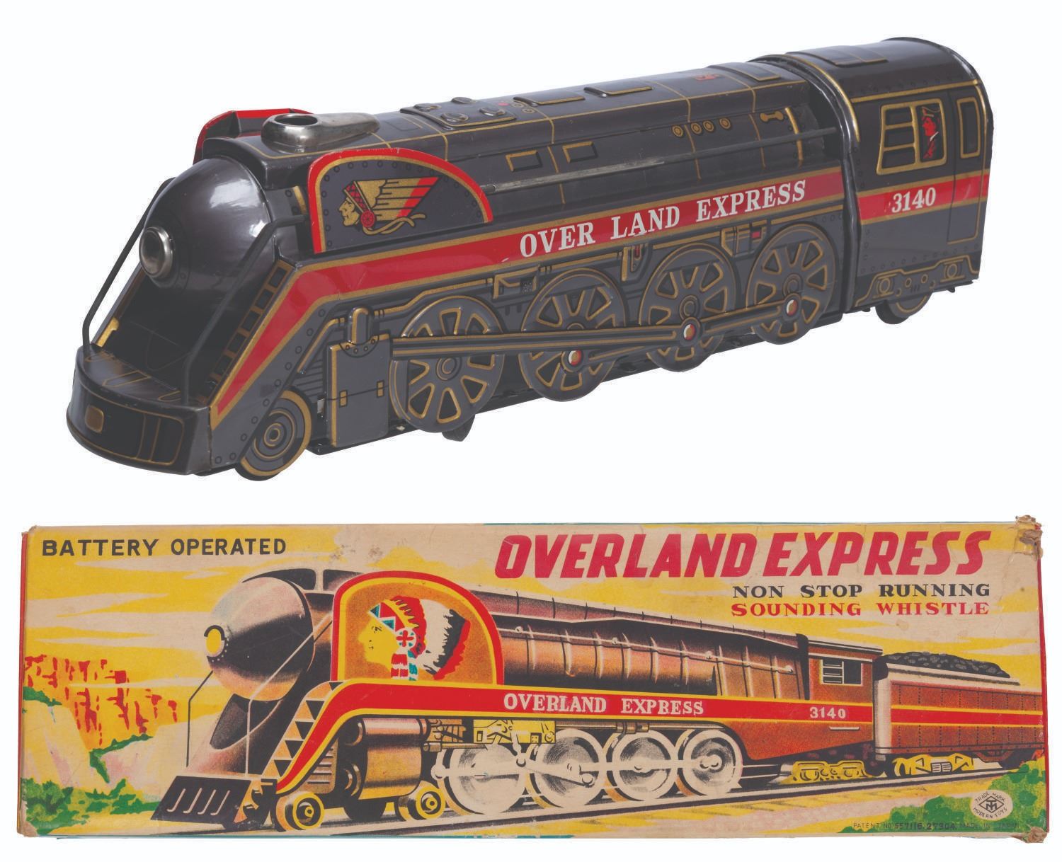 An Masudaya Overland Express Tin Litho Train Toy. - Van Eaton Galleries
