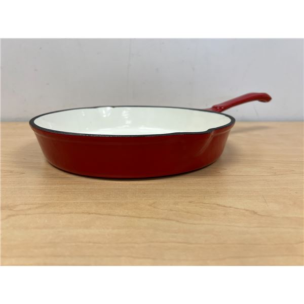 Red Cast Iron Enamel Skillet Frying Pan 10" some use, see photos