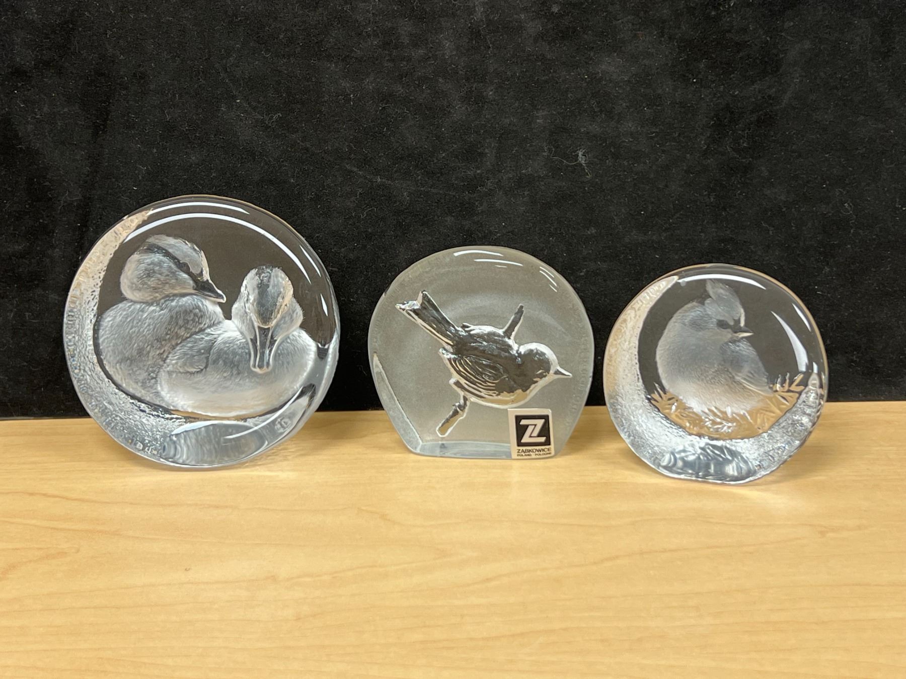 3 Art Glass Bird Paperweights (2 Swedish, 1 Polish) as pictured ...