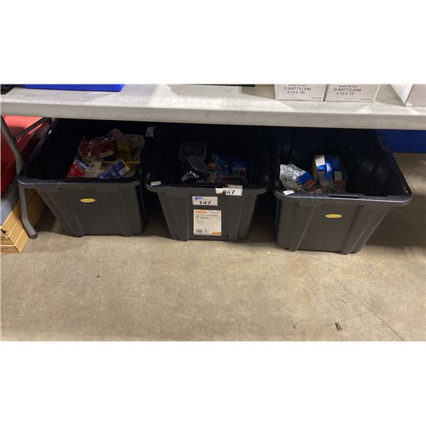 3 Storage Bins Of Assorted Door Lockshardware Access Point Key Strips