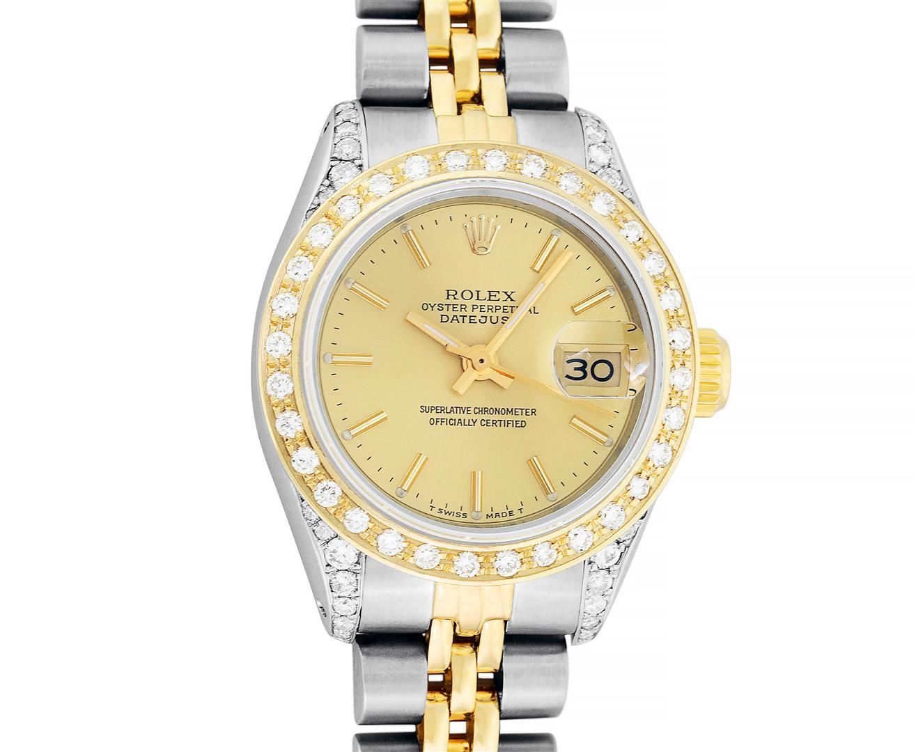 Rolex Ladies Quickset 18K Two Tone Champagne Index Yellow Gold Diamond ...