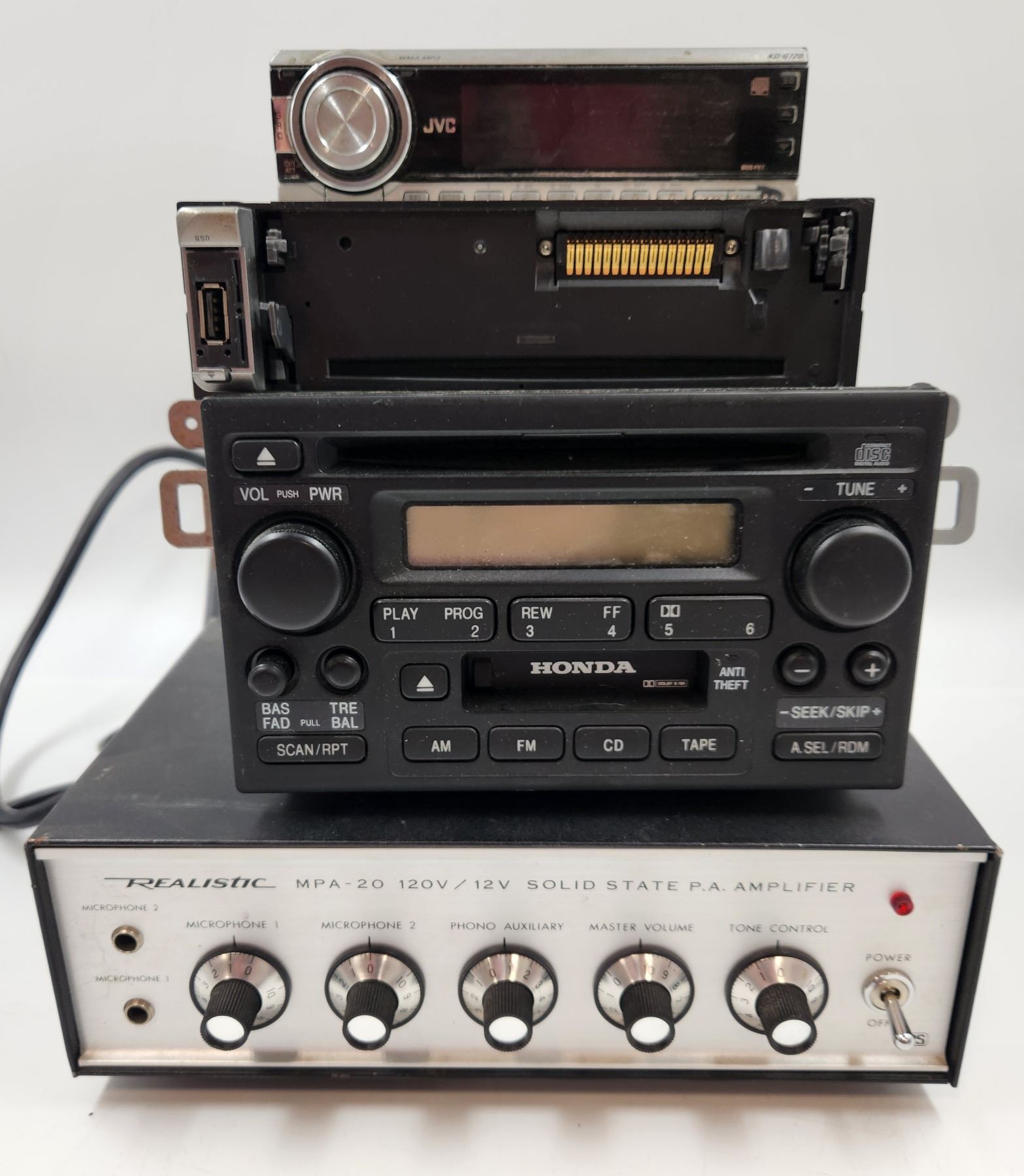 Vintage Realistic Solid State P.A. Amplifier and 2 Car Stereos