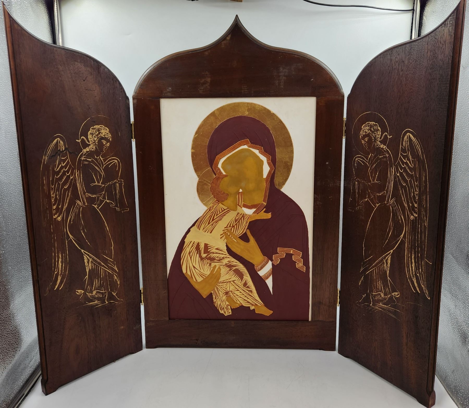 Vintage Religious Wooden Folding Plaque