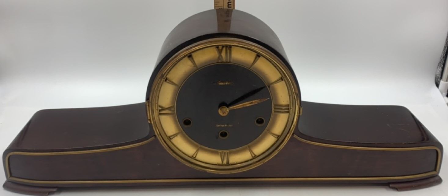 Antique German Mauthe Wood Brass Mechanical Mantel Clock