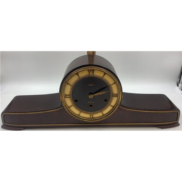 Antique German Mauthe Wood Brass Mechanical Mantel Clock