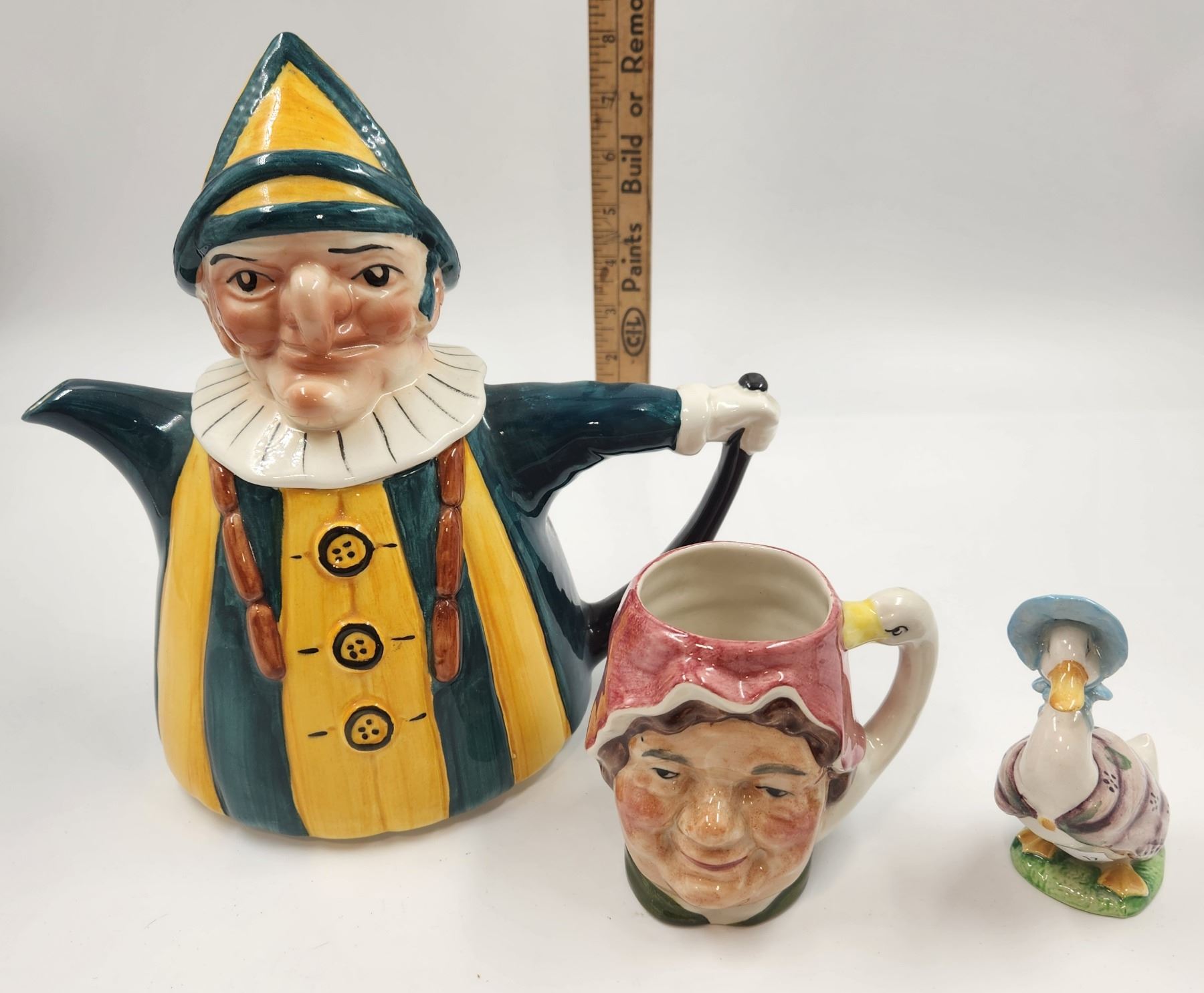 Vintage Toby Mug Tea Kettle and Betrix Potter Duck