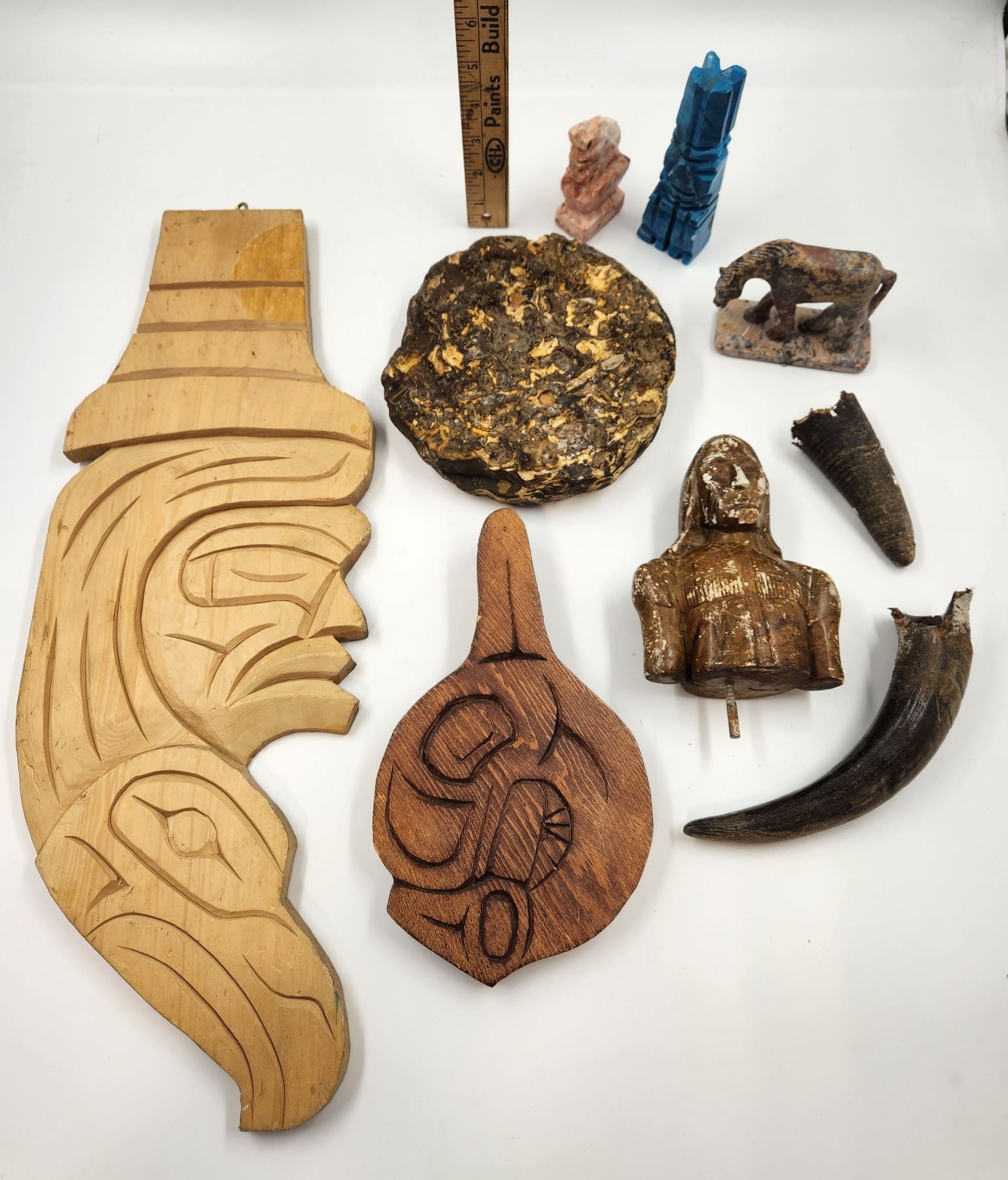 Native Carvings/Marble Carvings and 2 Antlers