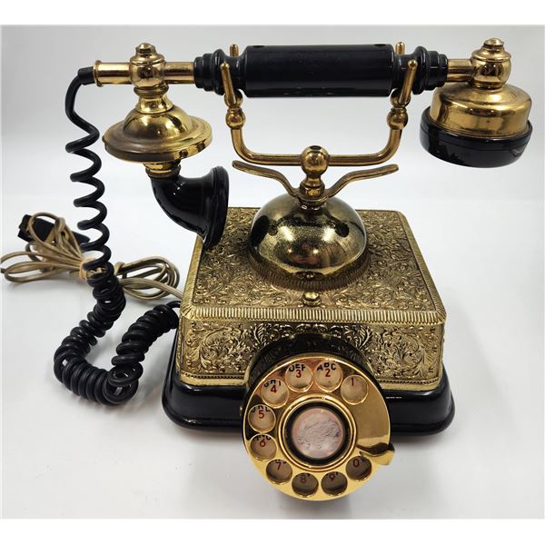Vintage Hollywood Regency Style Black & Gold Desk Phone