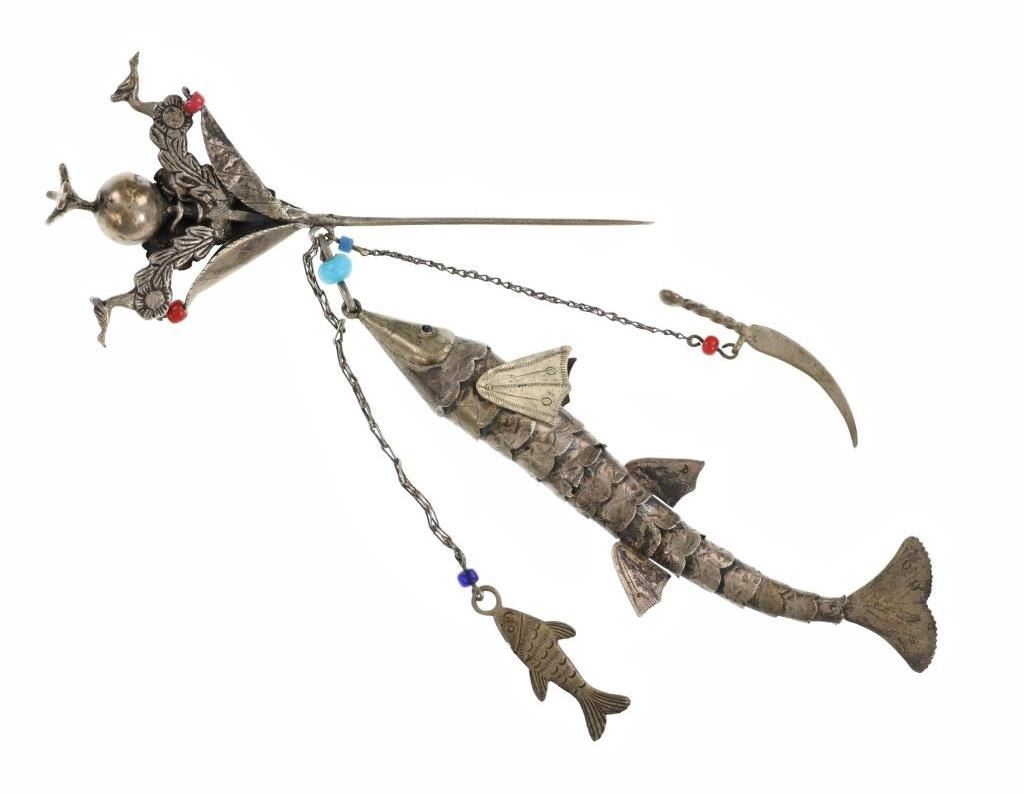 Silver Chinese Articulated Serpent Fish Hair Pin